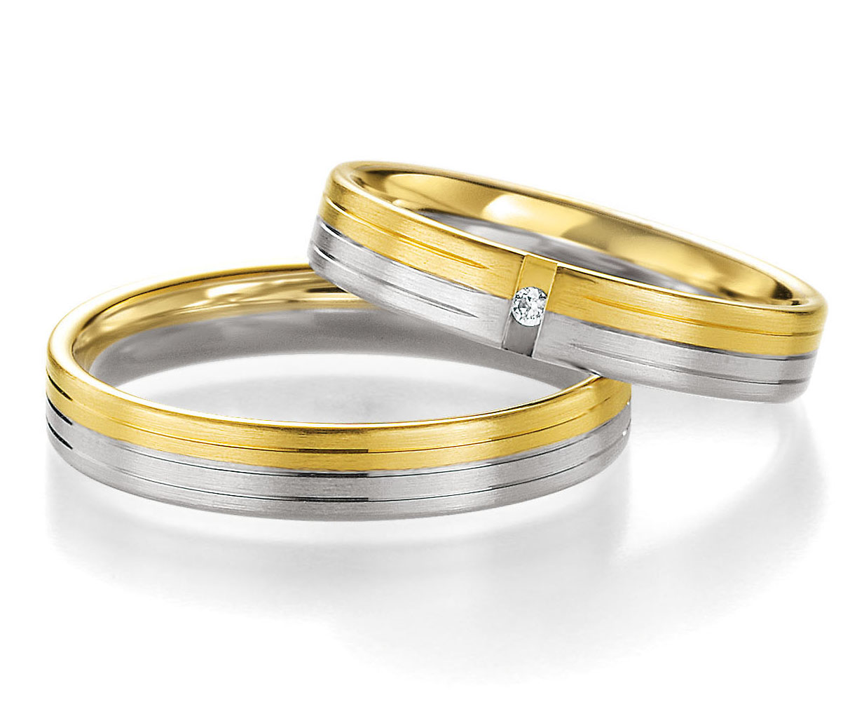 Deine-Ringe.de - Trauringe Weiss-Gelbgold Breuning DR 042170 / HR 042180
